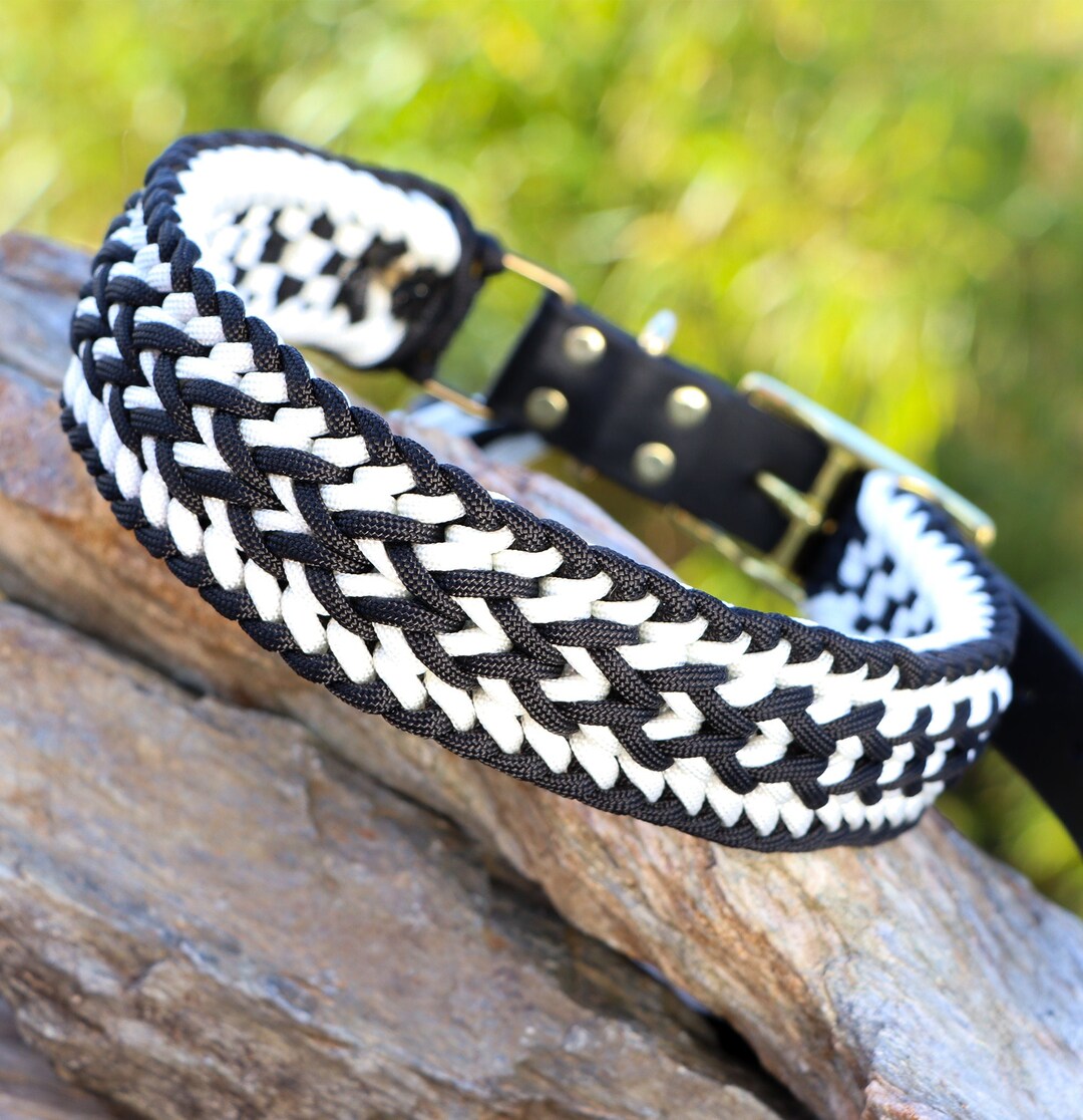 Black and White Dog Collar With Name Tag, Handmade From Gen. Paracord ...