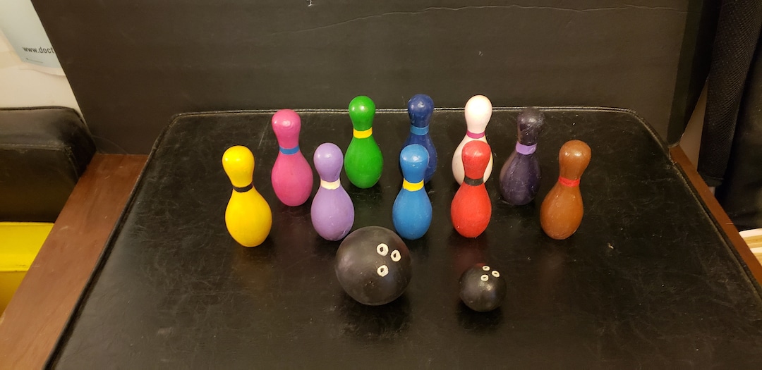 Painted Wooden Bowling Pins Set - Etsy