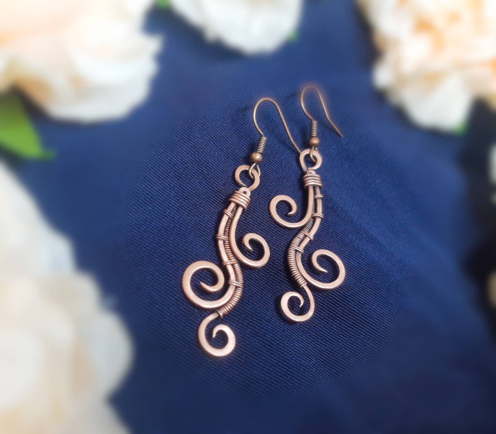 Small Swirl Earrings / Handmade Copper Jewelry / Wire Weaved - Etsy UK