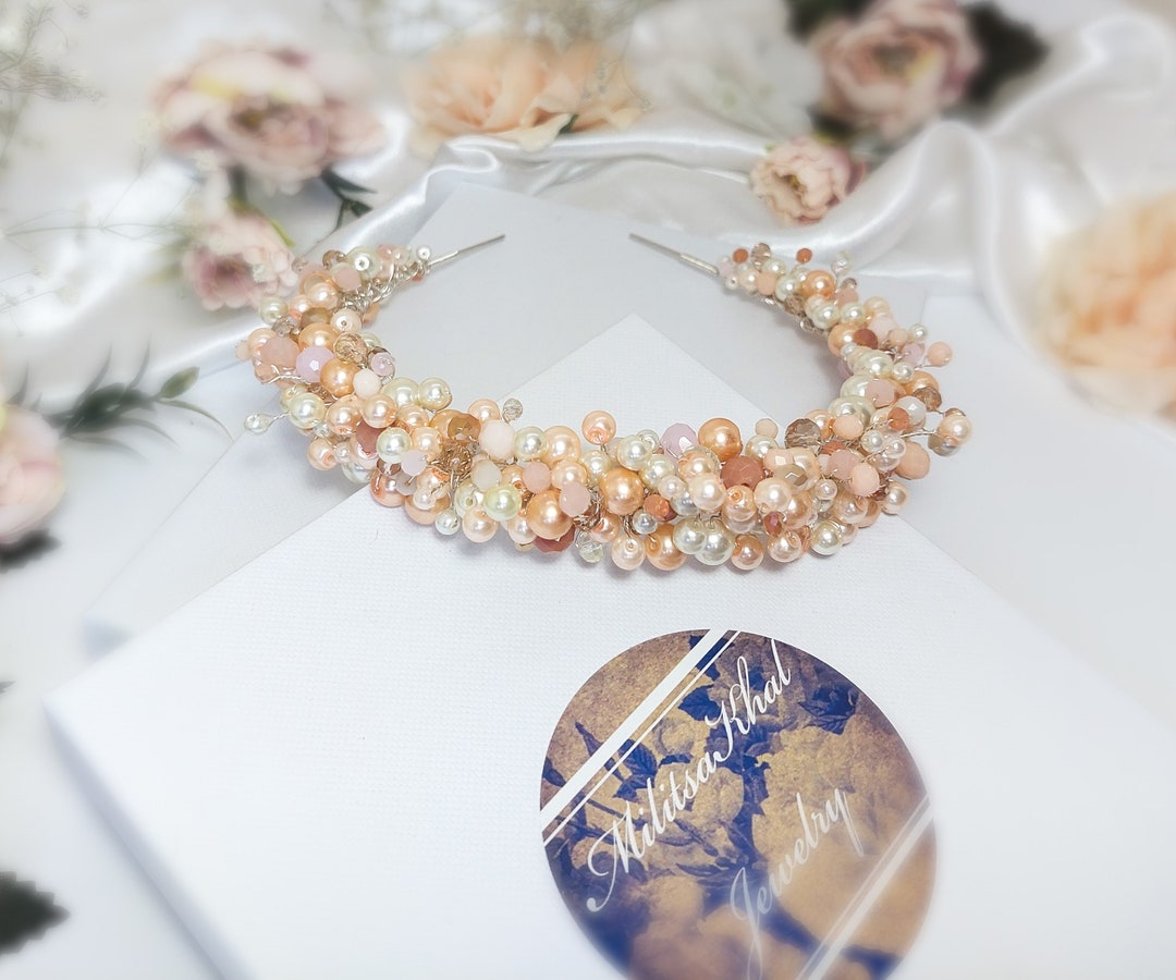 Peach Bridal Headband / Wedding Headpiece / Pearl Headband / Hair ...