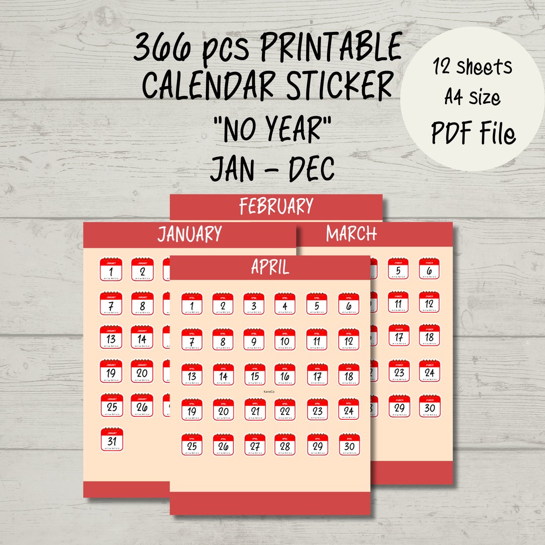366 Printable Sticker, Journal, Daily Planner, PDF Calendar Dates ...
