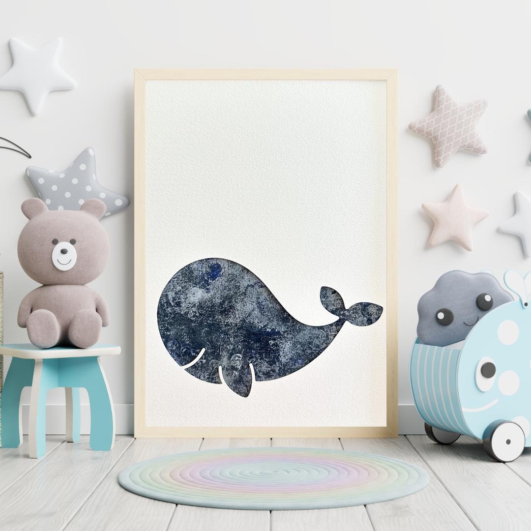 Whale Wall Art, Hand Painted Blue Whale Art, Whale Decal, Original ...