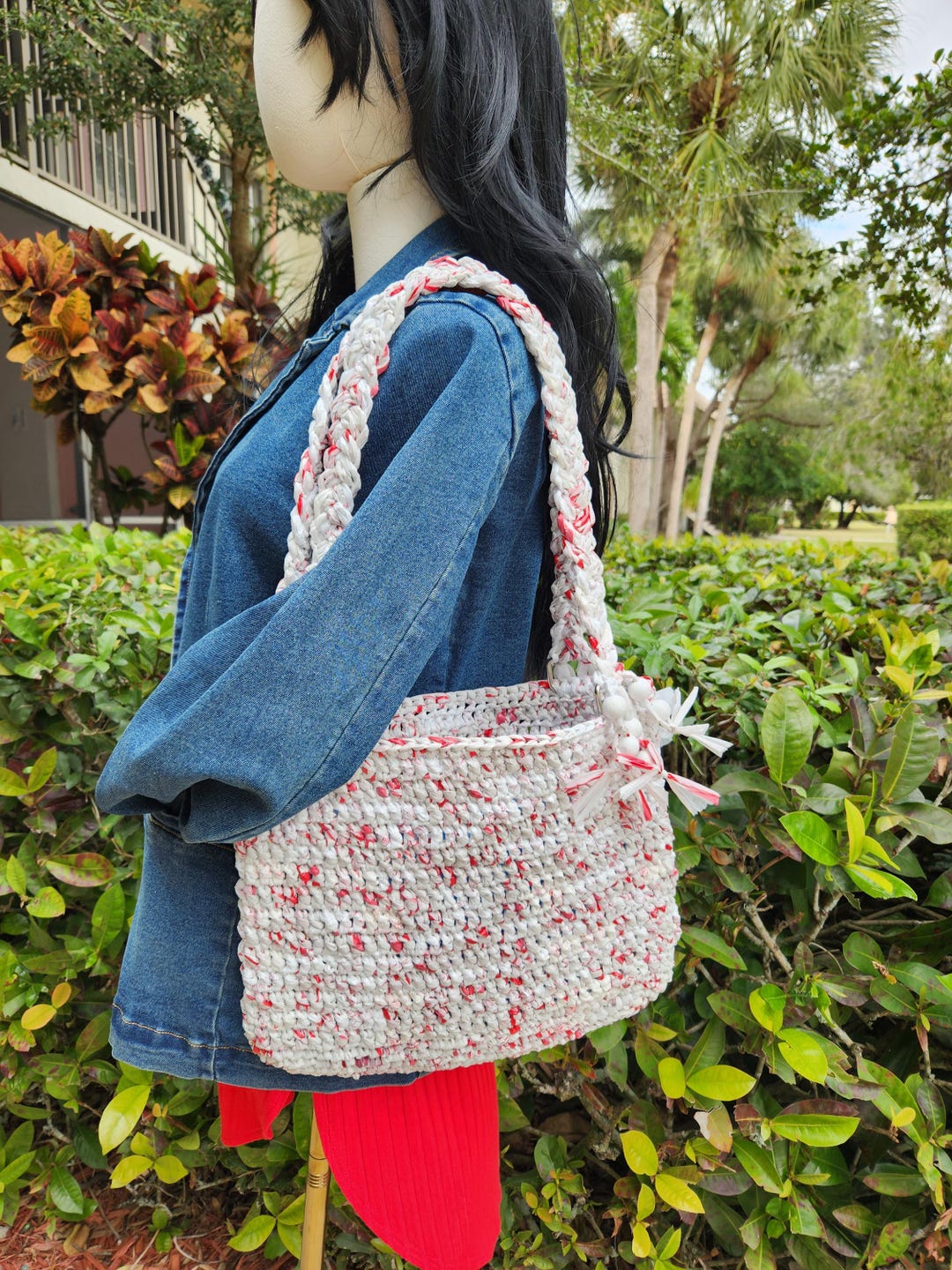 Upcycled Recycled Plastic White and Red Tote,upcycled Recycled Beach ...