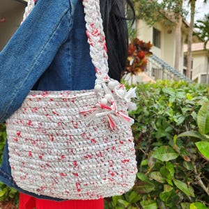 Upcycled Recycled Plastic White and Red Tote,upcycled Recycled Beach ...