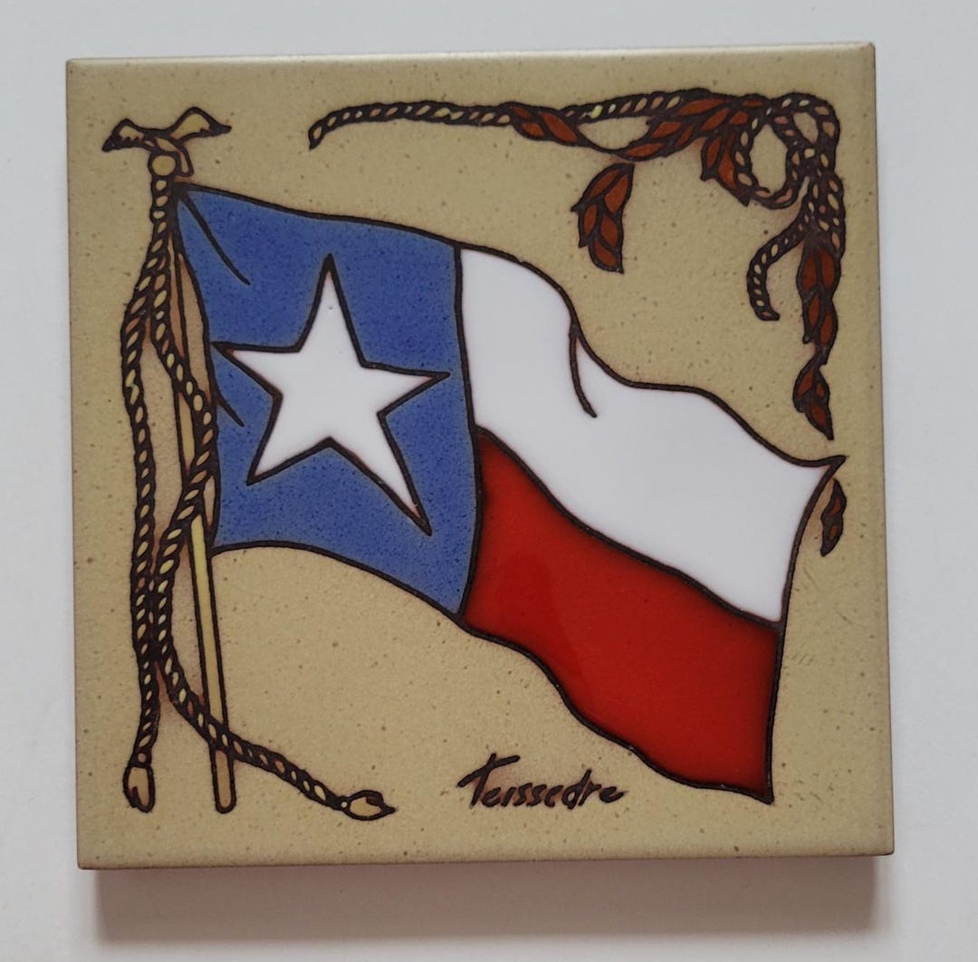 Vintage Cleo Teissedre Trivets Hand Painted Ceramic Tiles Texas Flag ...