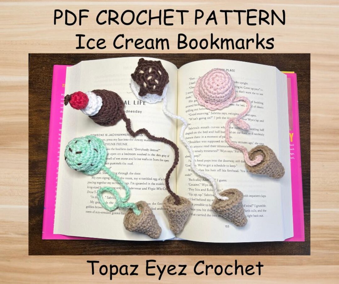 Crochet Ice Cream Bookmark Pattern PDF 4-in-1 Amigurumi Ice Cream ...