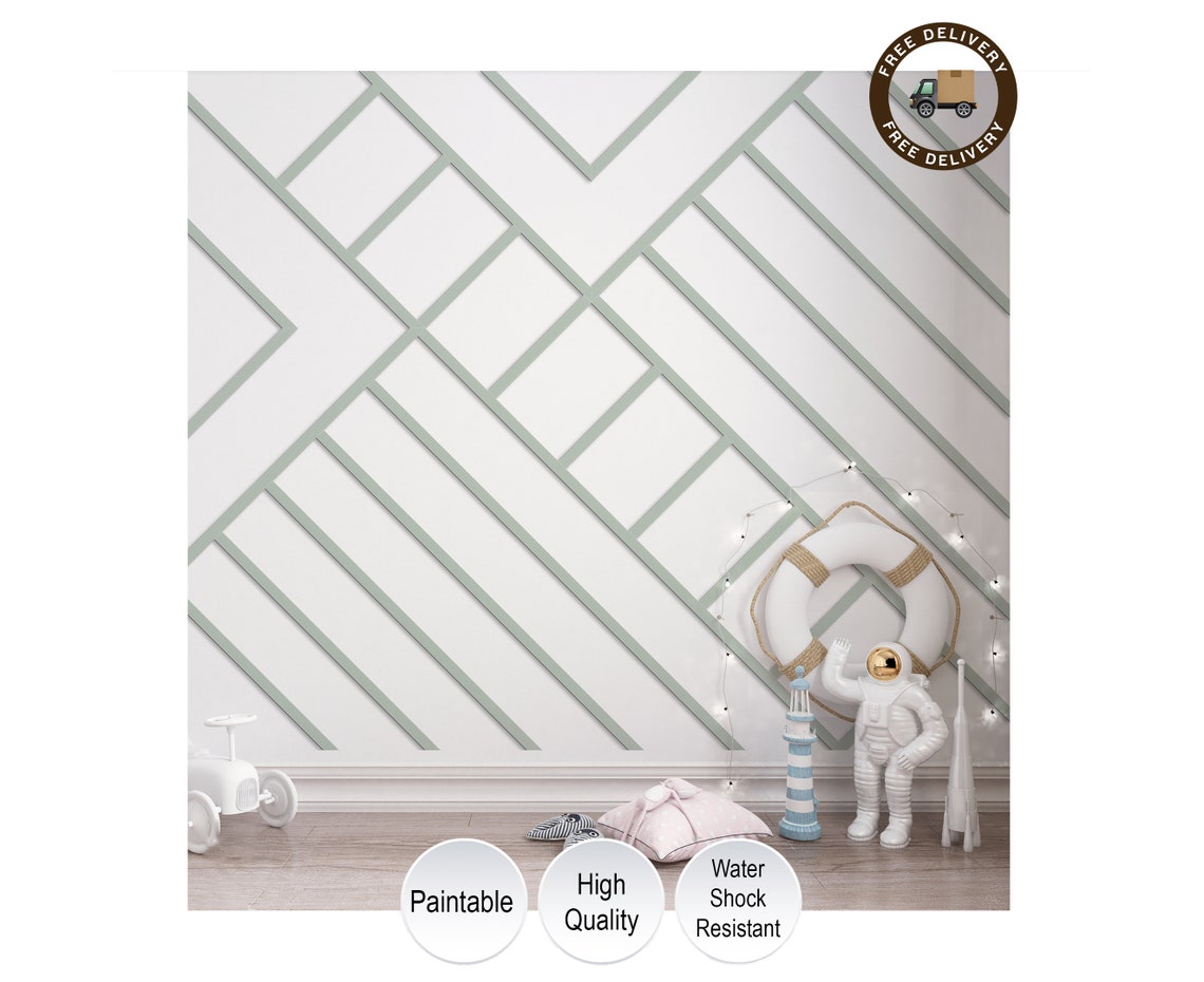 Custom Wall Trim Kit or Downloadable Plan | Diagonal and Square Molding ...