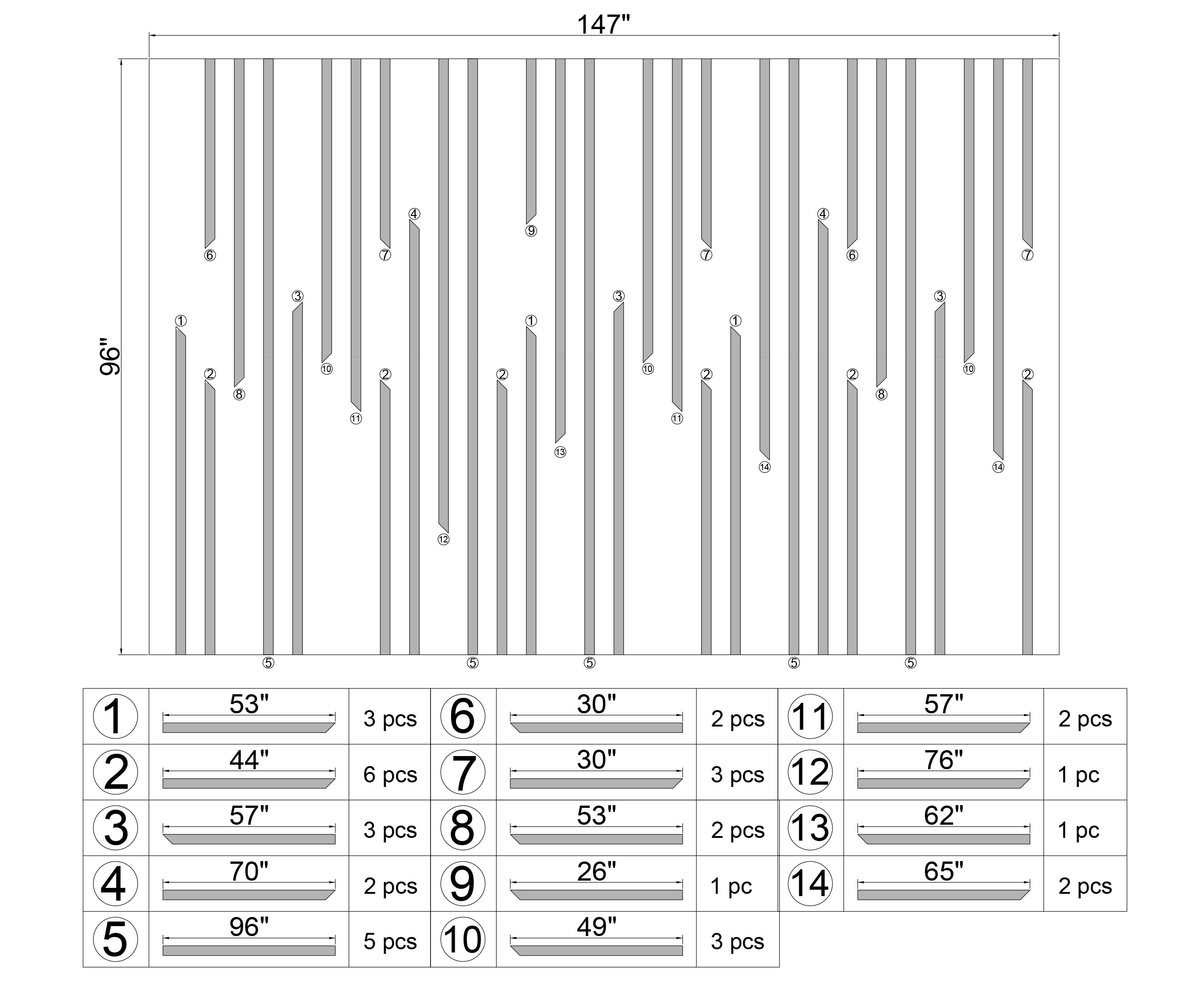 Asymmetric Wall Panel Kit or Blueprint | Mixed-length Vertical Design ...