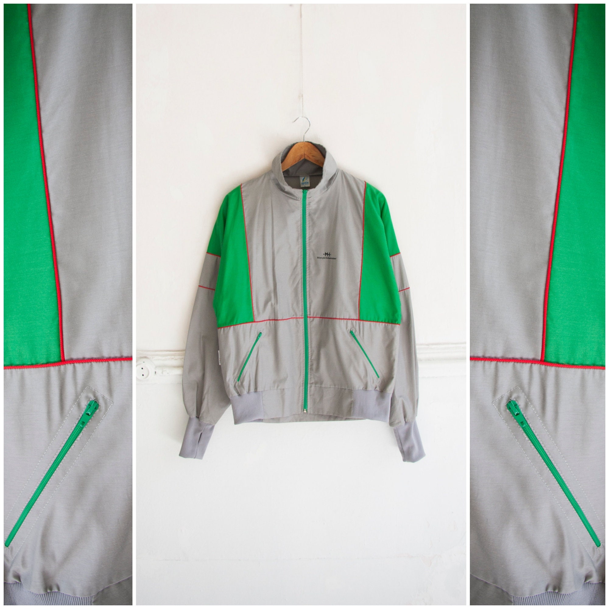 80s Windbreaker Jacket Mens S 80s Color Block Jacket Gray - Etsy