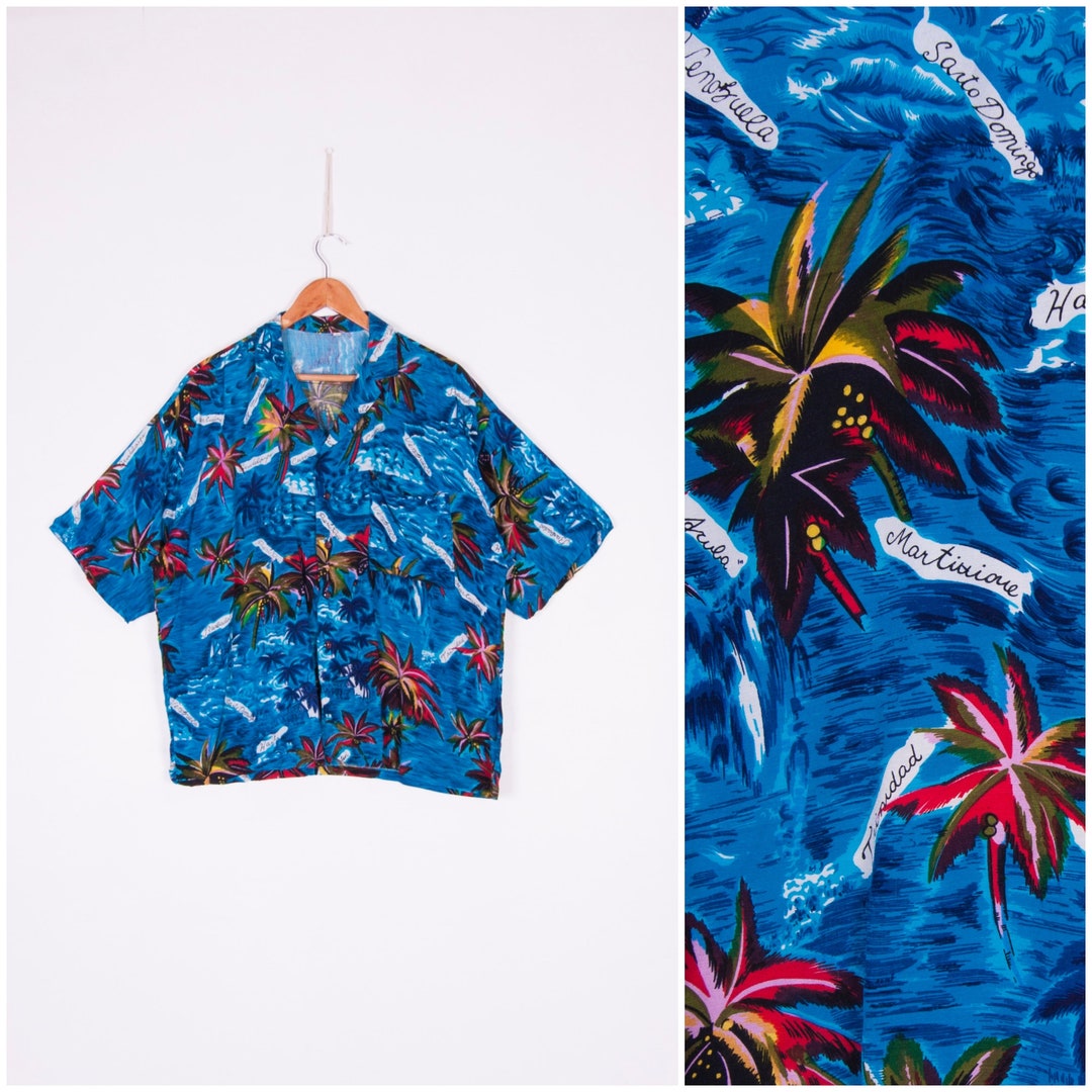 Vintage Beach Shirt Men Large Tropical Print Shirt Summer Surf - Etsy ...