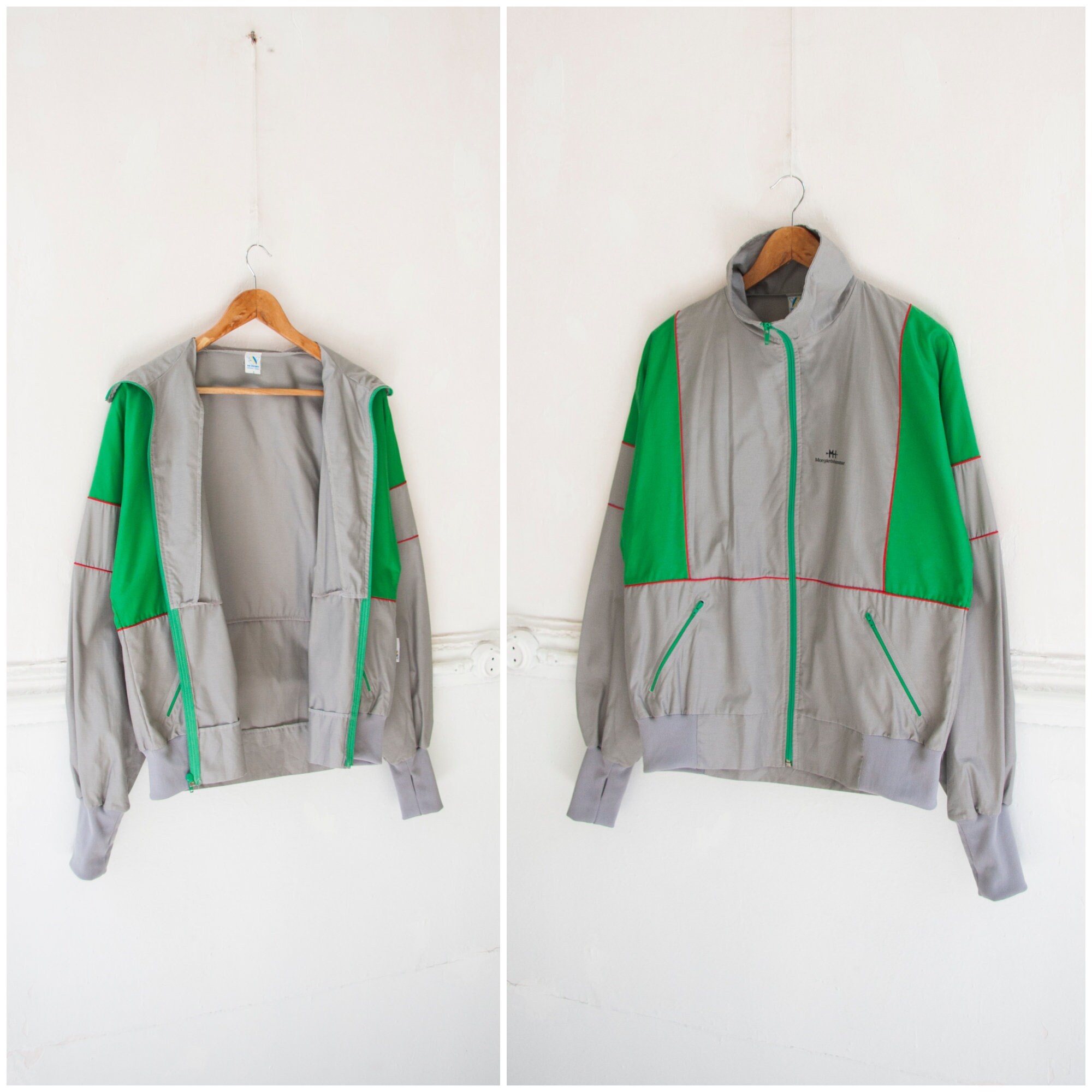 80s Windbreaker Jacket Mens S 80s Color Block Jacket Gray | Etsy