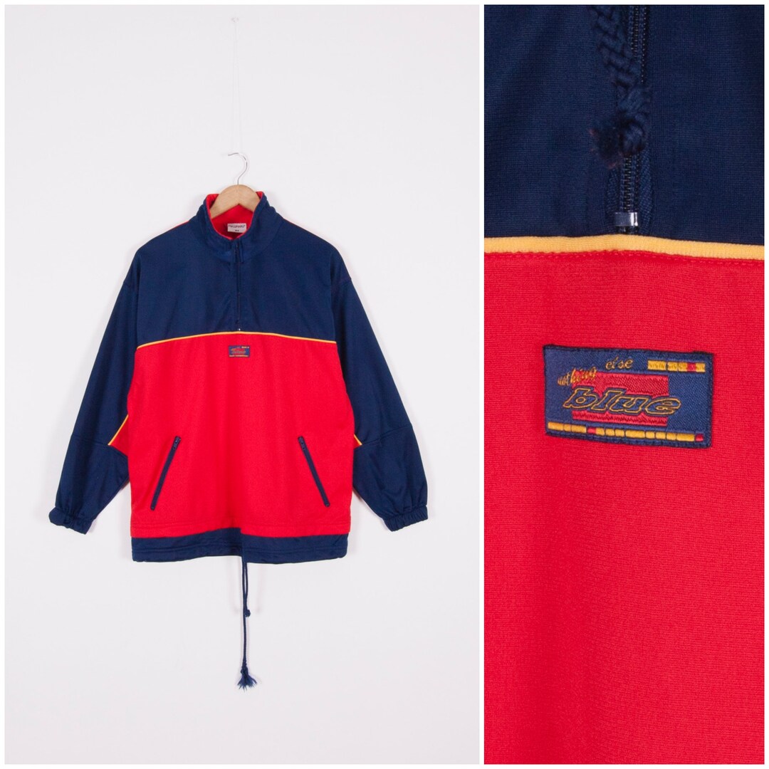 Vintage Tracksuit Jacket Men Small 90s Color Block Jacket Navy Blue Red ...