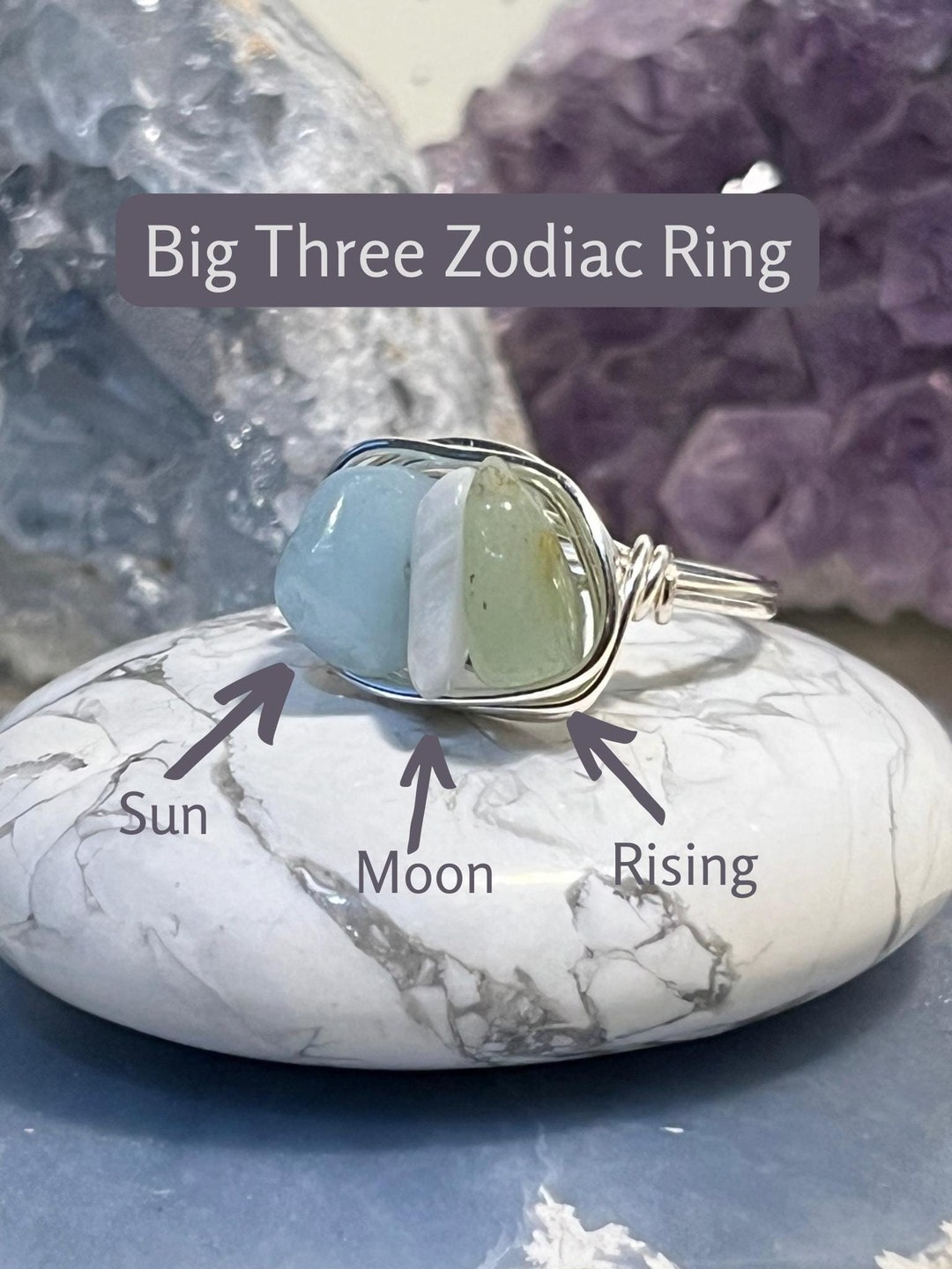 Personalized Crystal Zodiac Ring: Sun, Moon & Rising Sign Astrology ...