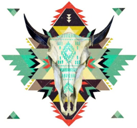Retro Aztec Bull Skull PNG - Etsy