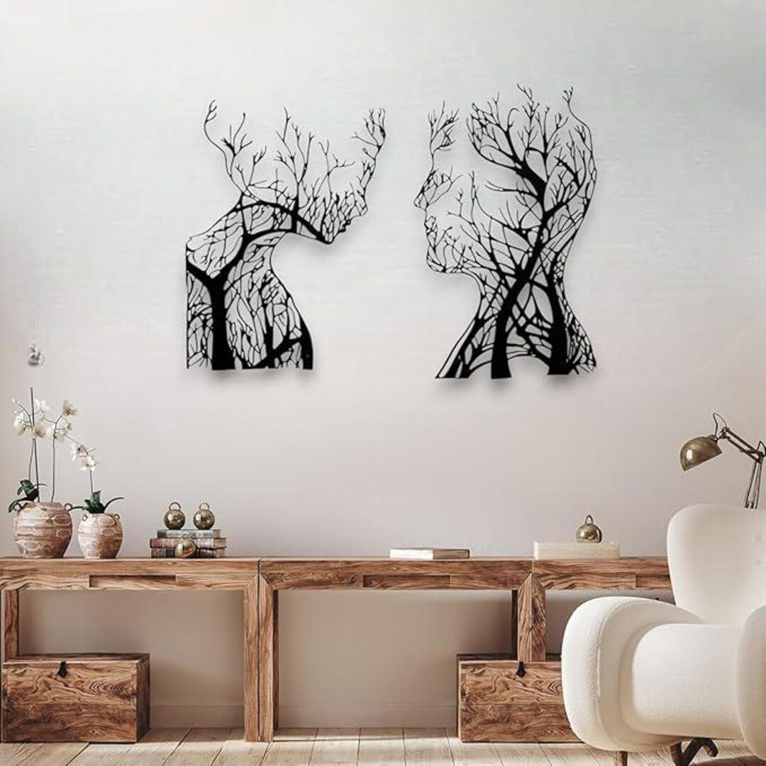 Human Silhouette Wall Art-2 Pcs,tree of Mind Decor,abstract Metal Decor ...