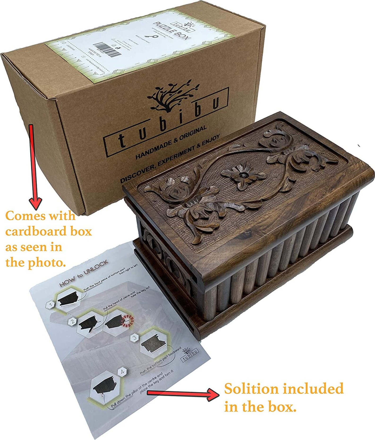 Puzzle Box With Secret Key, Vintage Jewelry Box, Hidden Lock Magic ...