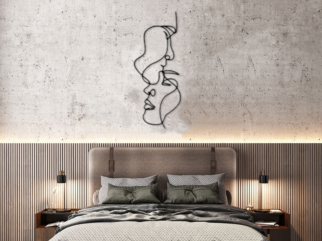 Forehead Kiss Metal Wall Art, Bedroom Decor, Couple Wall Art, Woman ...