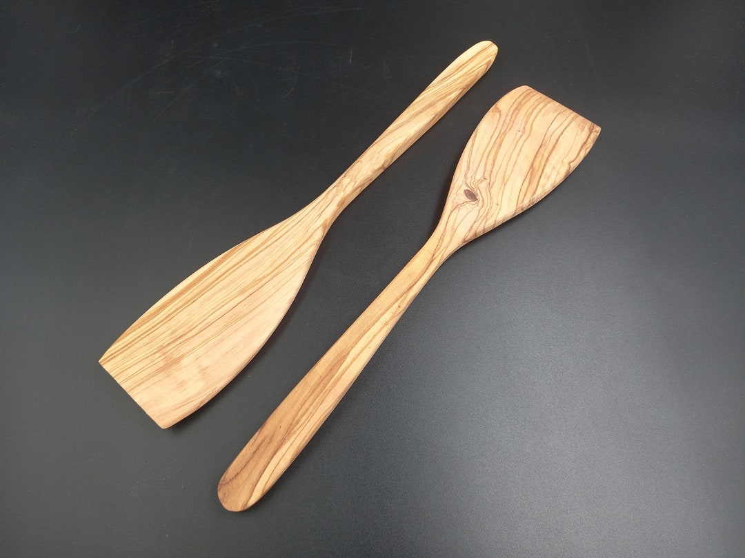 Olive Wood Curved Spatula Set- 2 Pcs, Premium Cooking Utensils, Kitchen ...