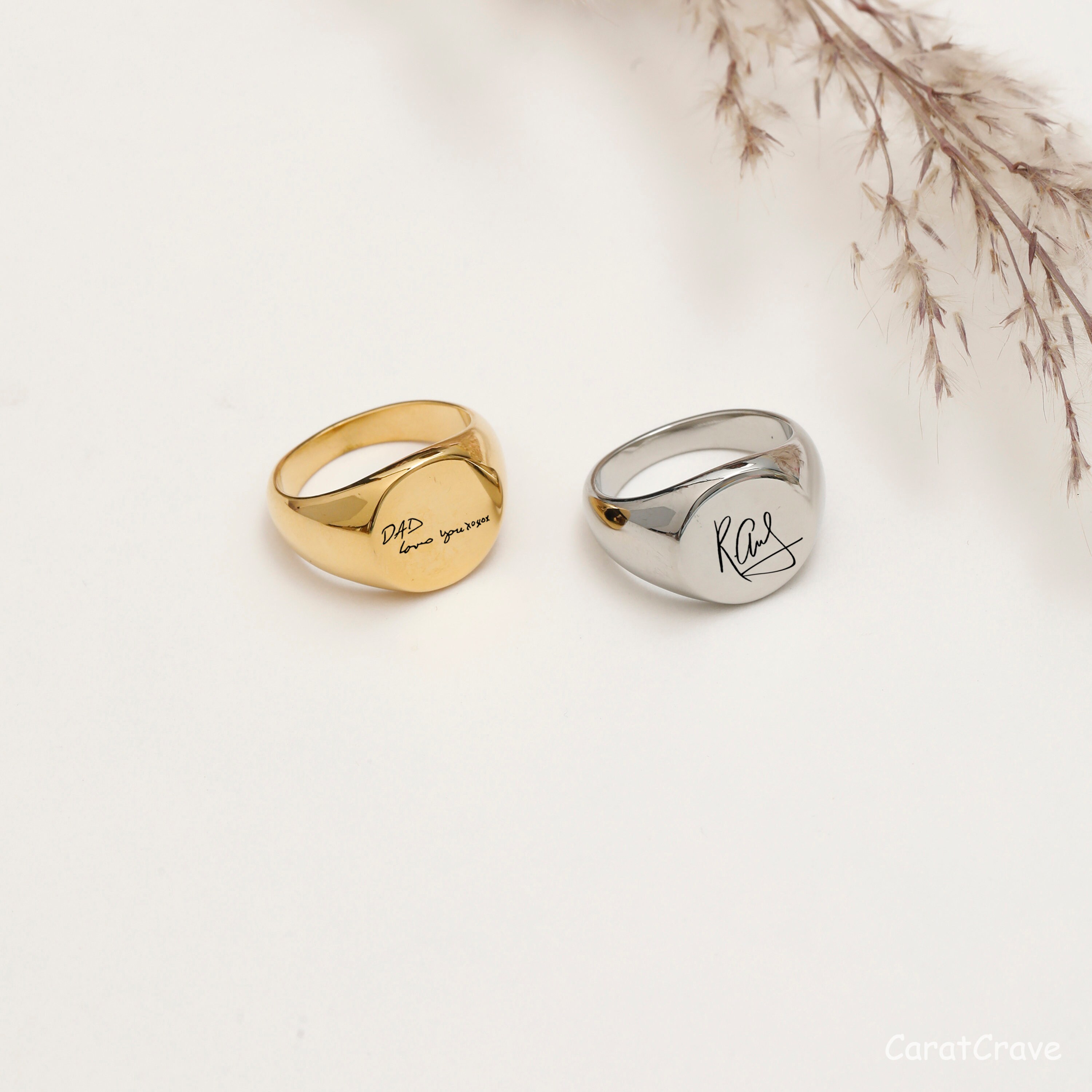 Actual Handwriting Signet Ring, Personalized Engraved Ring, Custom ...
