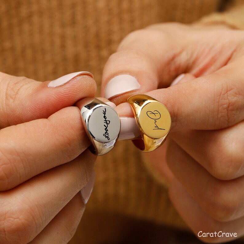 Actual Handwriting Signet Ring Personalized Engraved Ring for Men ...