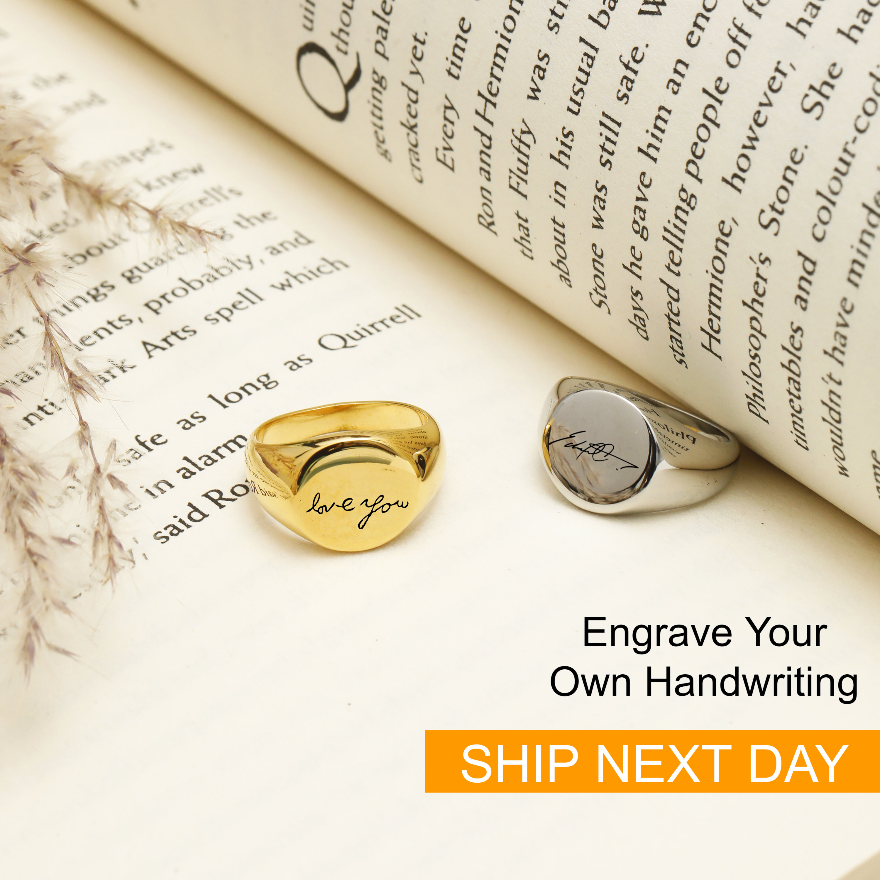 Actual Handwriting Signet Ring, Personalized Engraved Ring, Custom ...
