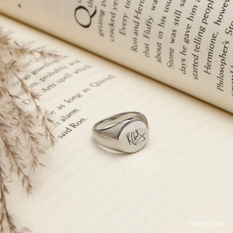 Actual Handwriting Signet Ring, Personalized Engraved Ring, Custom ...