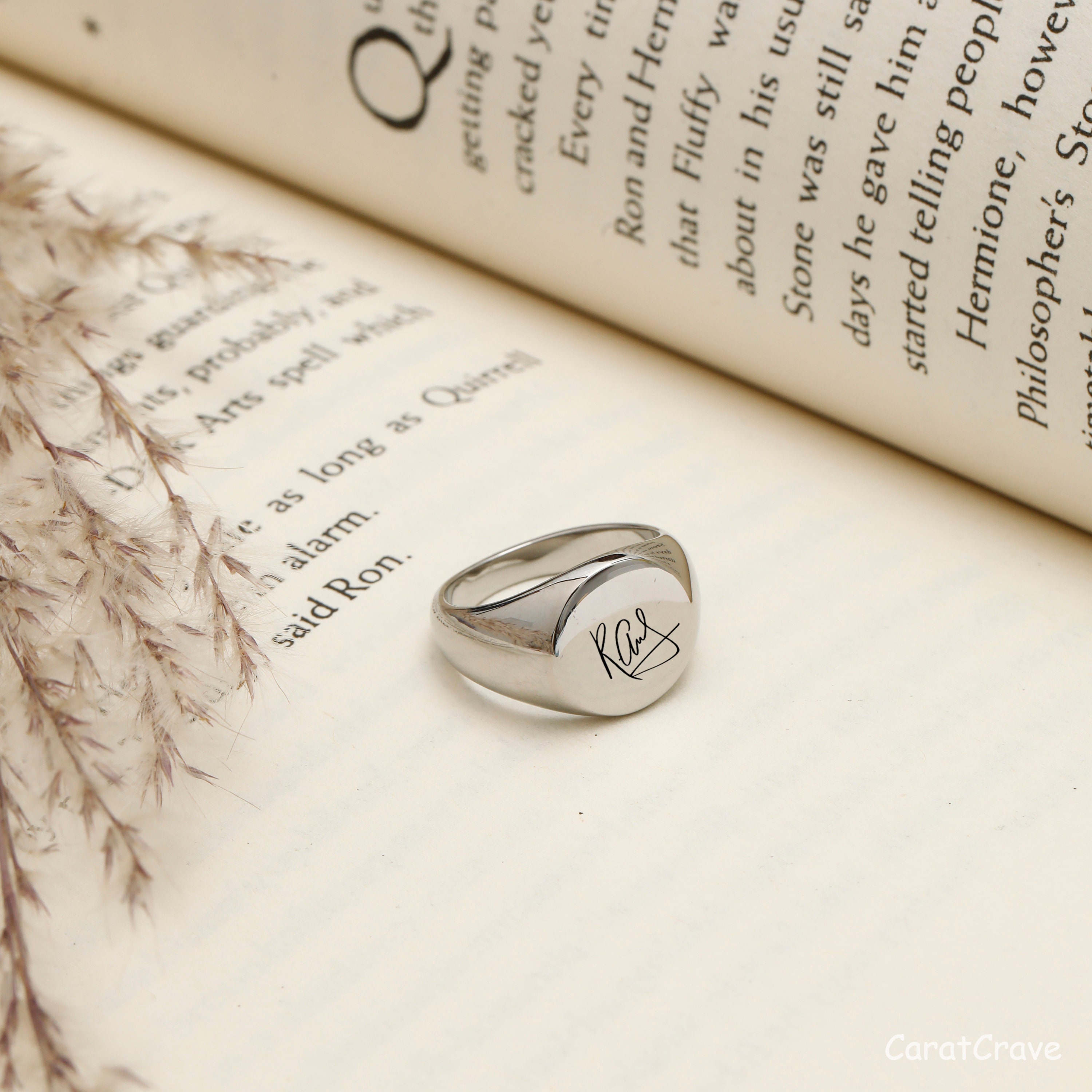 Actual Handwriting Signet Ring Personalized Engraved Ring for Men ...