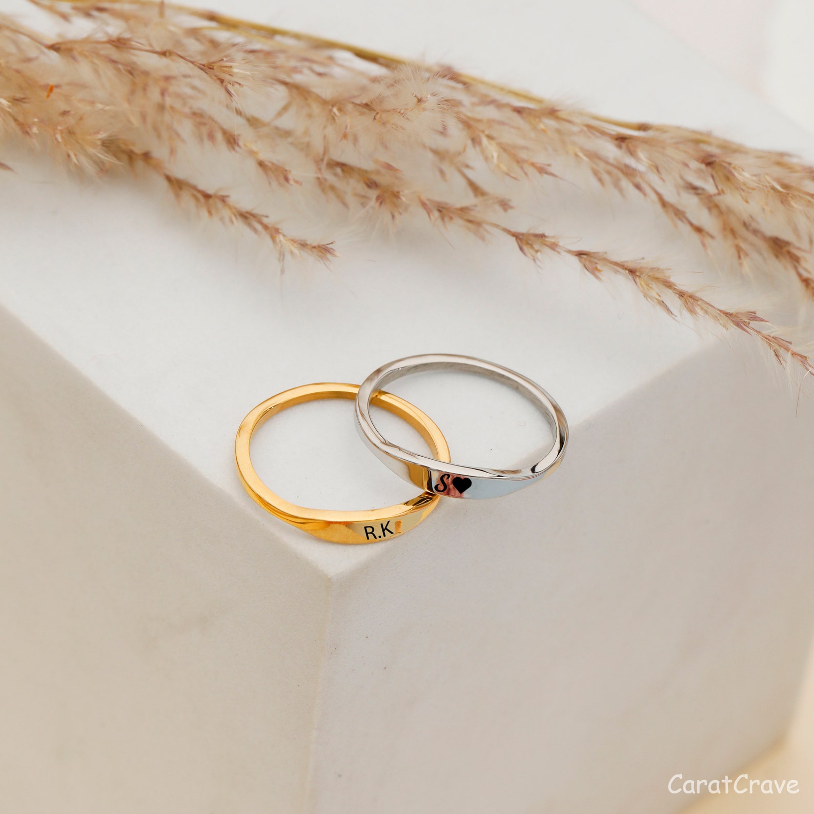 Heart Initial Name Ring Personalized Stackable Ring Set Customized Friendship Ring Gift Best ...