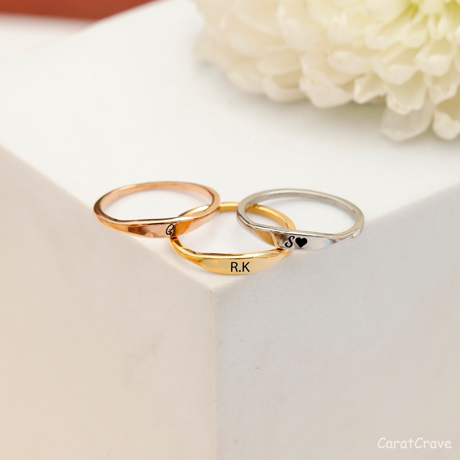 Heart Initial Name Ring Personalized Stackable Ring Set Customized Friendship Ring Gift Best ...