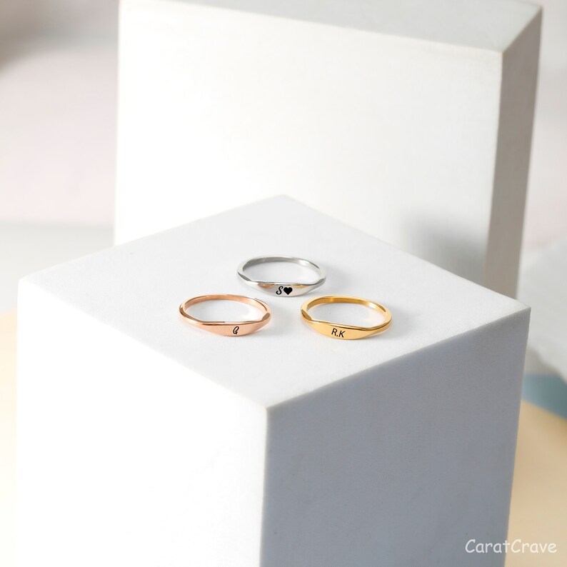 Heart Initial Name Ring Personalized Stackable Ring Set Customized Friendship Ring Gift Best ...