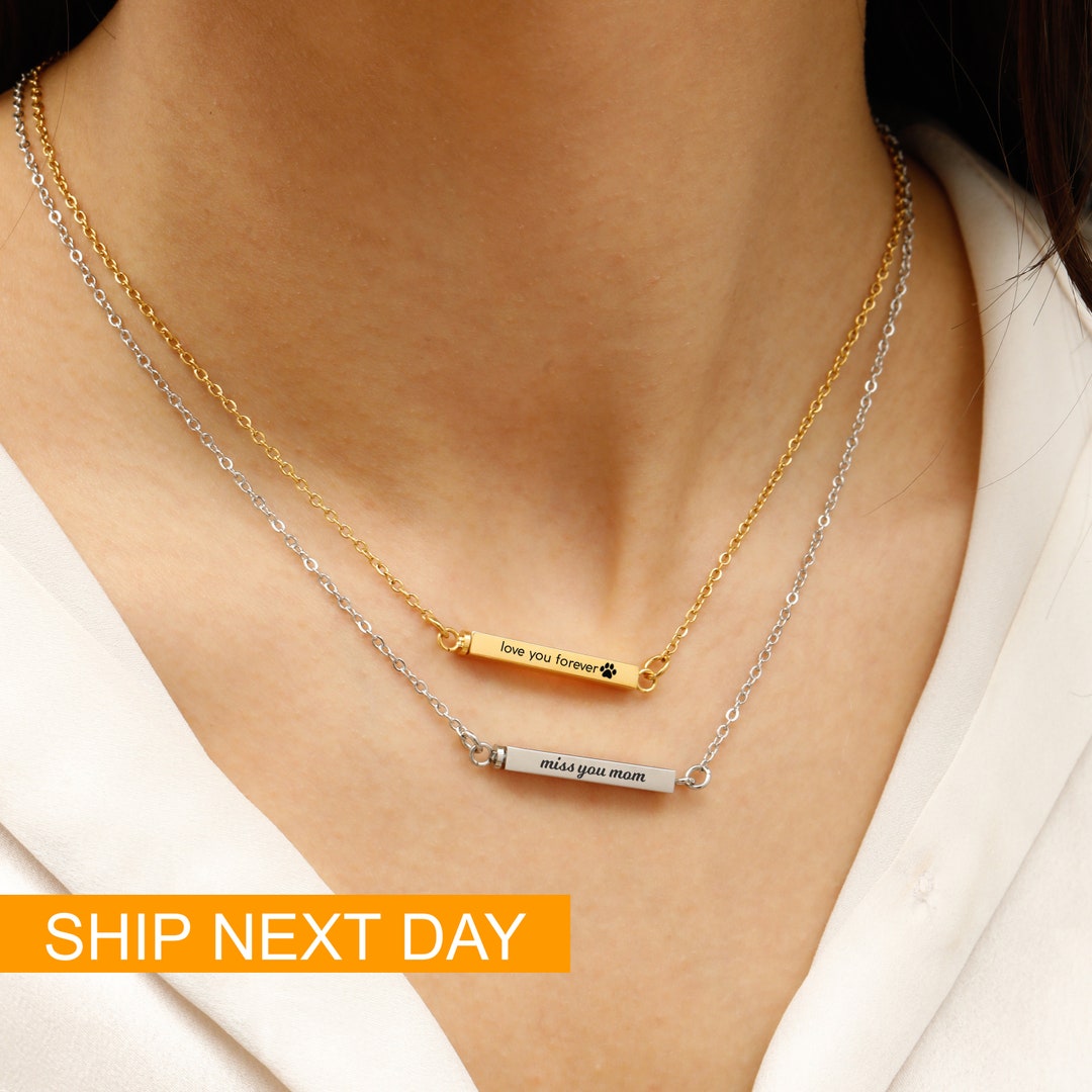 Custom Gold Bar Necklace - Personalized Name Jewelry - Waterproof 3D ...