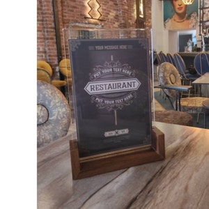 Acrylic Menu Holder, Wooden Menu Stand, Table Top Menu, Transparent ...