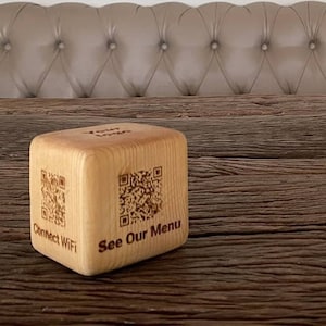 QR MENU | QR Table Stand Engraved on Wooden Cube | Digital Menus for ...