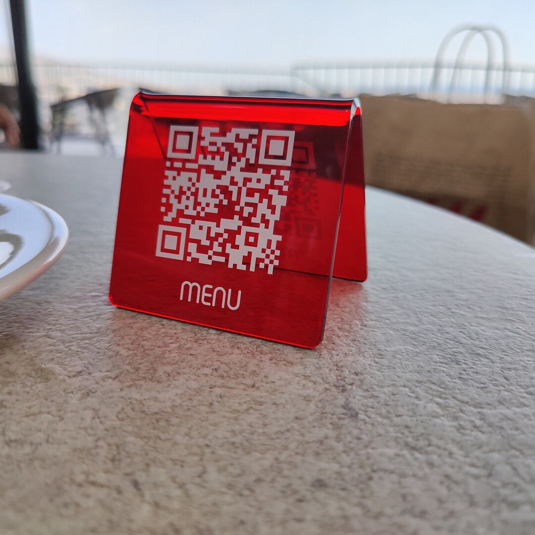 QR Red Acrylic Menu Stands, Touch Less QR Menu Stand, Connect Wifi QR ...