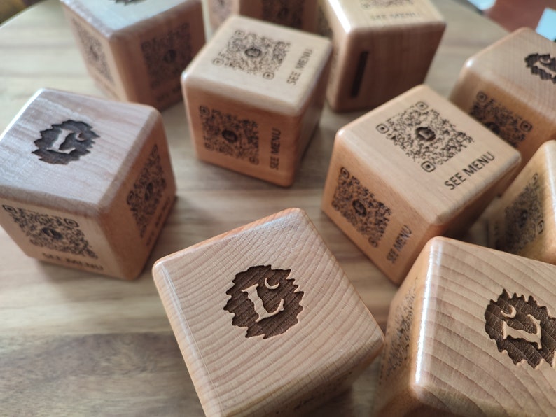 QR MENU QR Table Stand Engraved on Wooden Cube Digital - Etsy