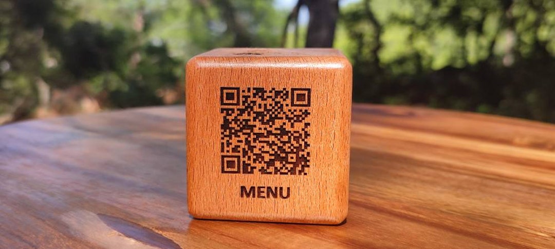 QR MENU QR Table Stand Engraved on Wooden Cube Digital Menus for ...