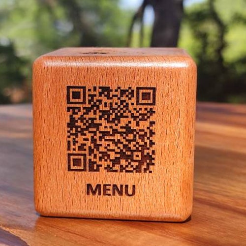 QR MENU QR Table Stand Engraved on Wooden Cube Digital - Etsy