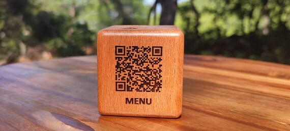 QR MENU QR Table Stand Engraved on Wooden Cube Digital - Etsy
