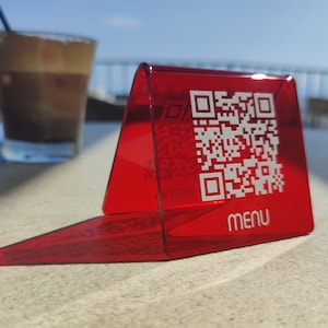 QR Red Acrylic Menu Stands, Touch Less QR Menu Stand, Connect Wifi QR ...