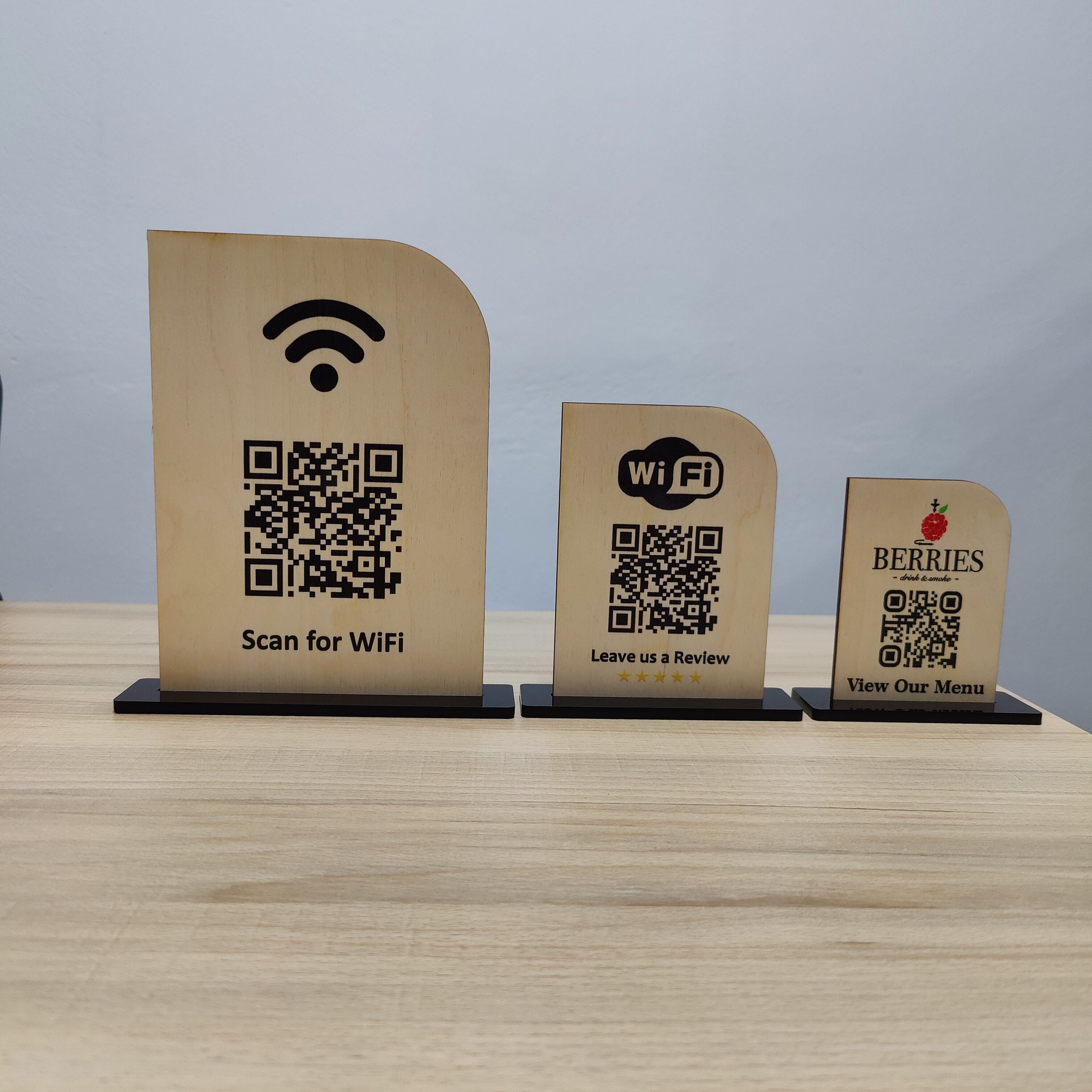 Wooden QR code Table Stand with Acrylic Base | Print QR Menu for ...