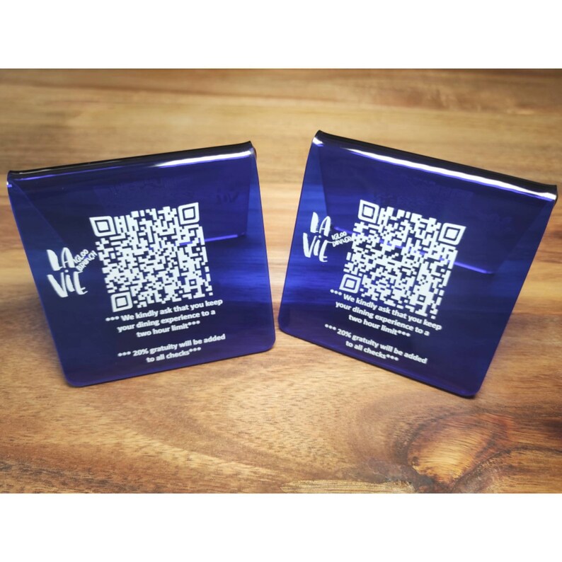 Blue Acrylic QR Table Tents Touchless Menu QR Stand Connect - Etsy Blue Acrylic QR Table Tents Touchless Menu QR Stand Connect - Etsy