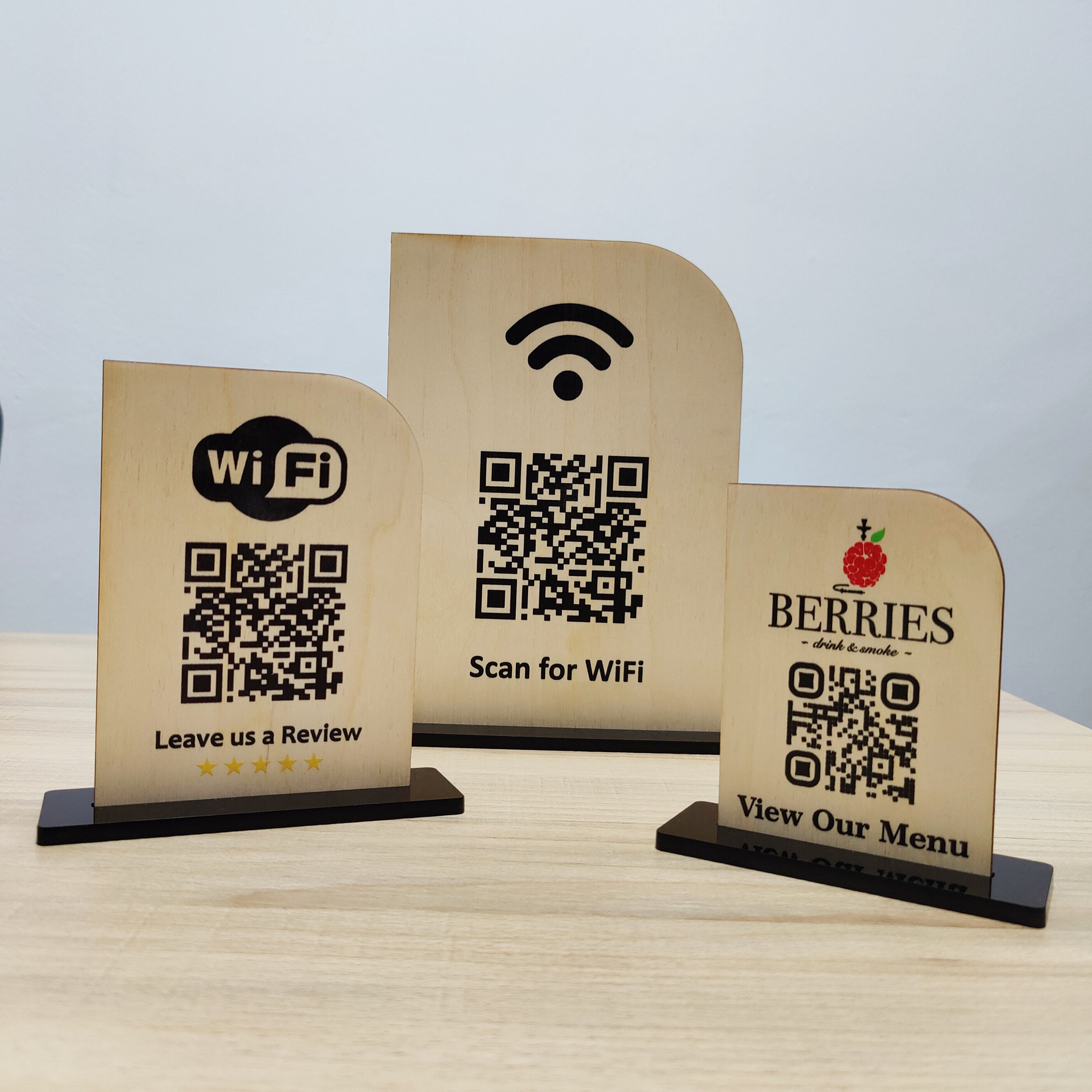 Wooden QR code Table Stand with Acrylic Base | Print QR Menu for ...