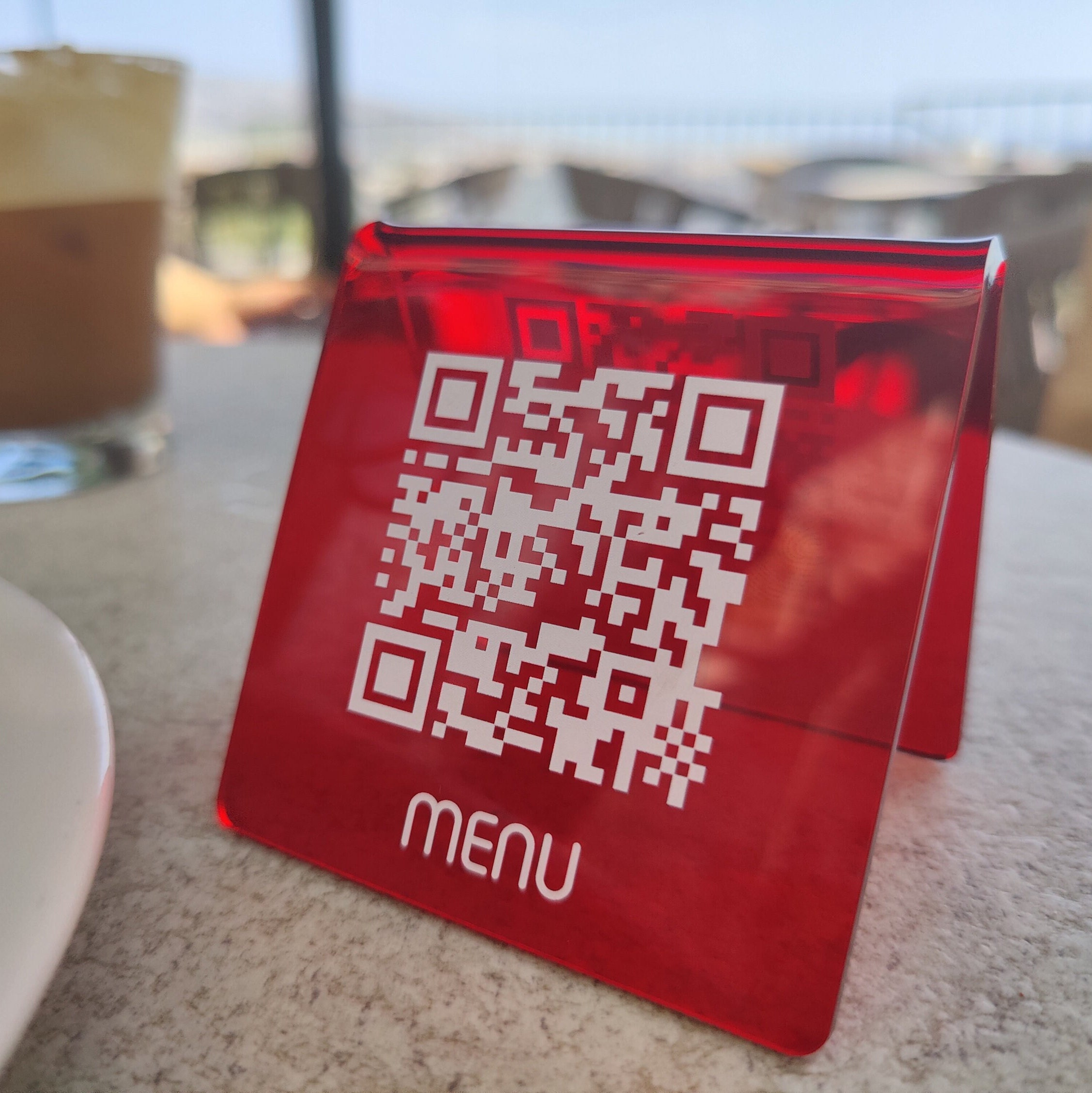 QR Red Acrylic Menu stands, Touch less QR Menu stand, Connect WiFi QR ...