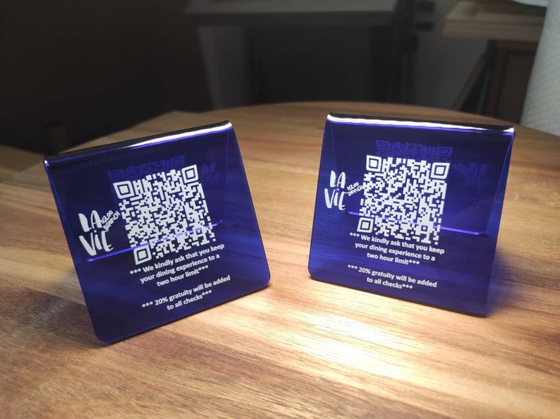Blue Acrylic QR Table Tents Touchless Menu QR Stand Connect - Etsy Blue Acrylic QR Table Tents Touchless Menu QR Stand Connect - Etsy