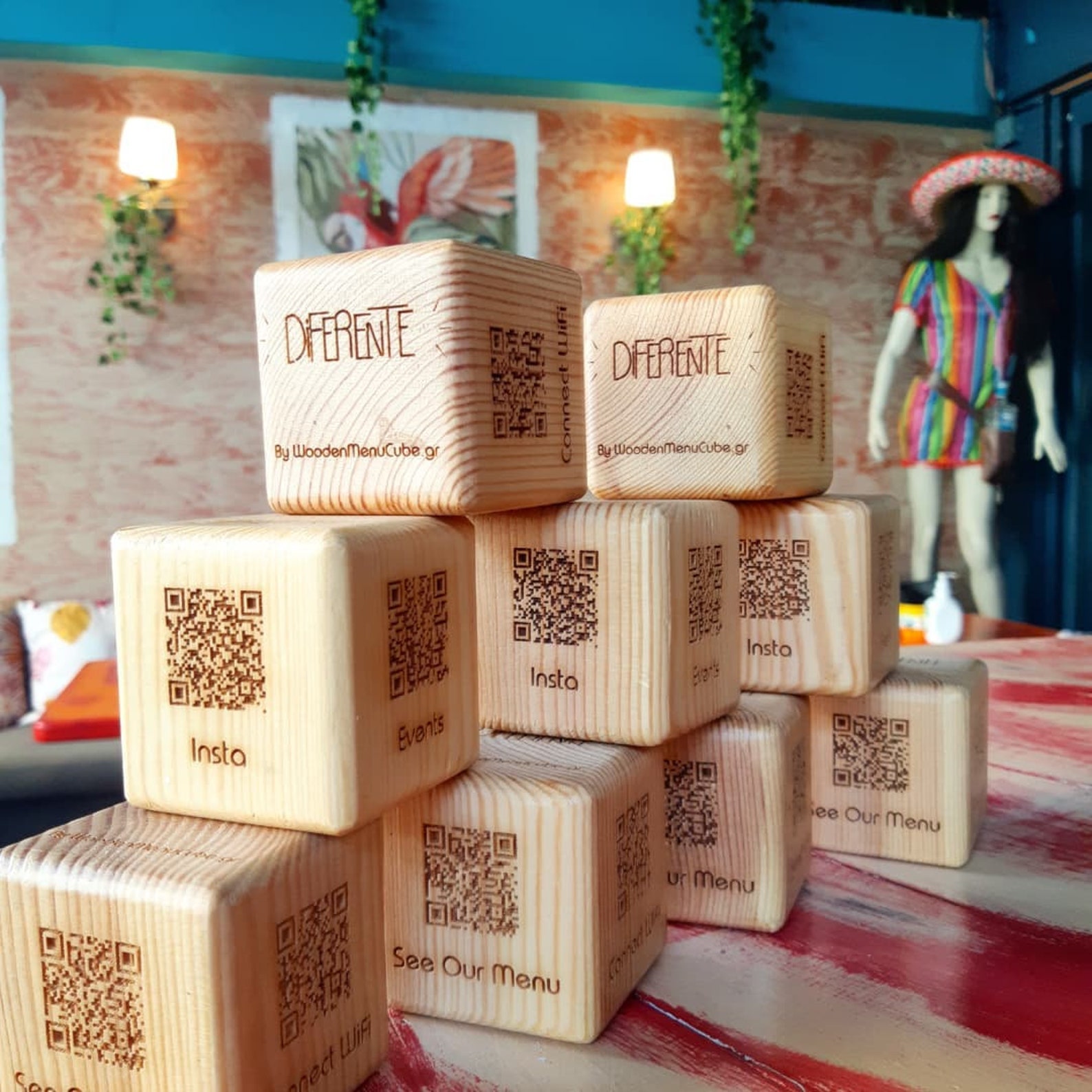 QR MENU QR Table Stand Engraved on Wooden Cube Digital - Etsy Canada