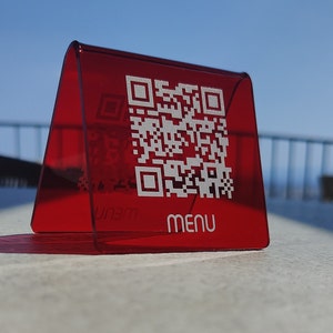 QR Red Acrylic Menu Stands, Touch Less QR Menu Stand, Connect Wifi QR ...