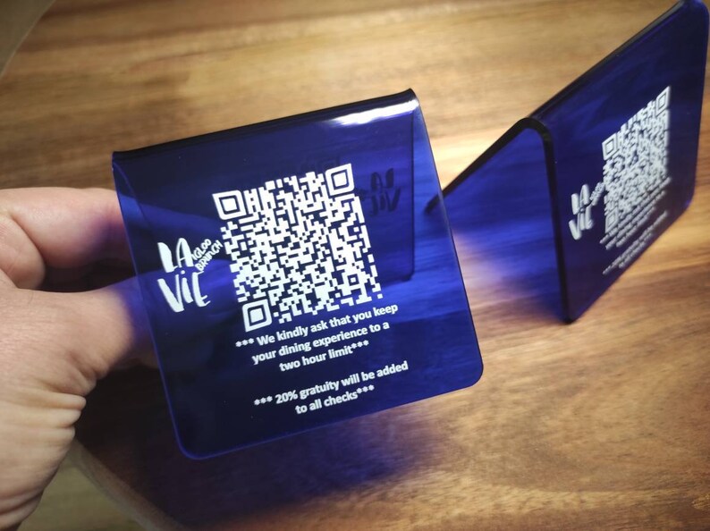 Blue Acrylic QR Table Tents Touchless Menu QR Stand Connect - Etsy Blue Acrylic QR Table Tents Touchless Menu QR Stand Connect - Etsy