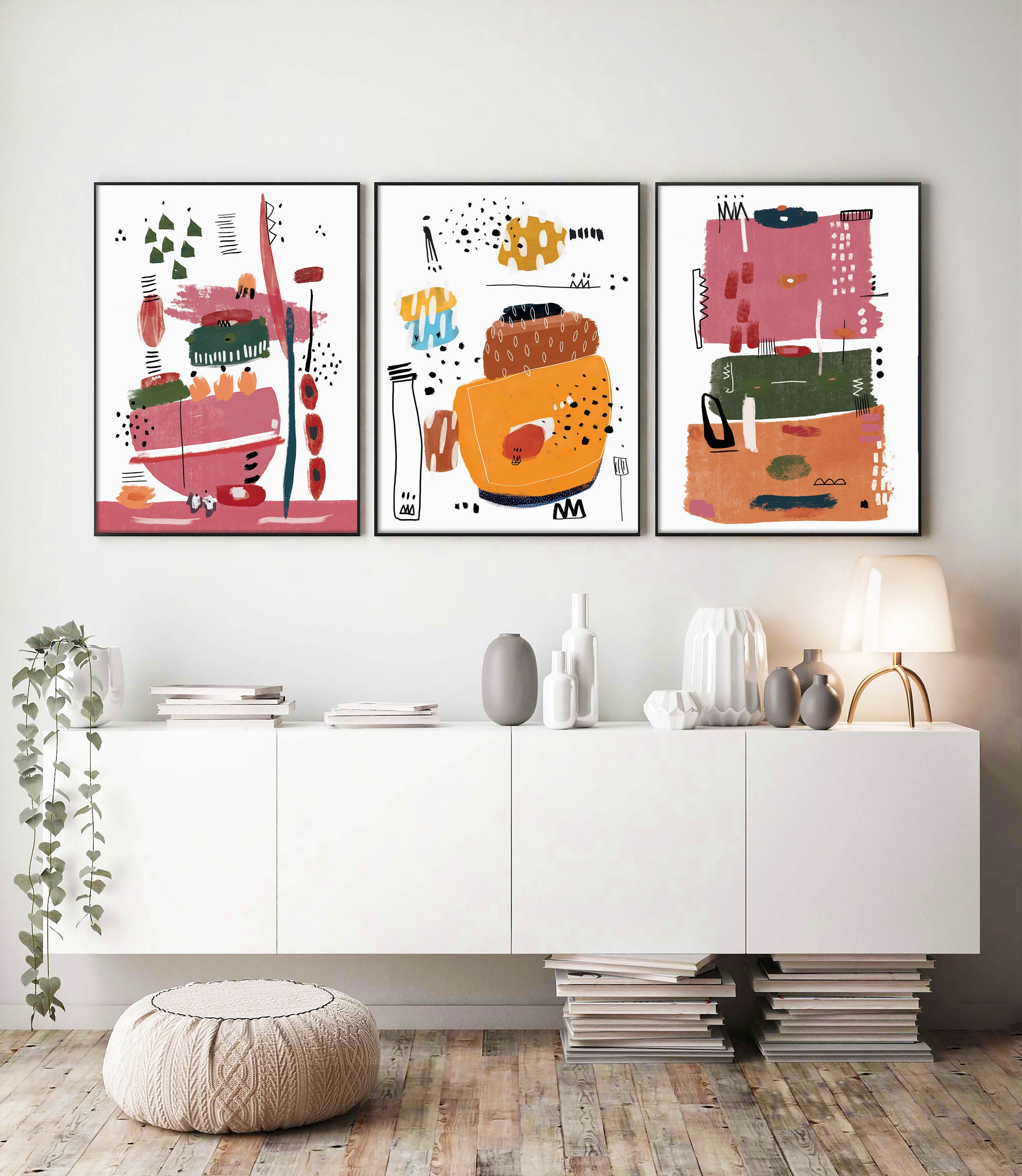 Printable Set of 3 Abstract Wall Art for Modern Home Decor, Set of 3 ...