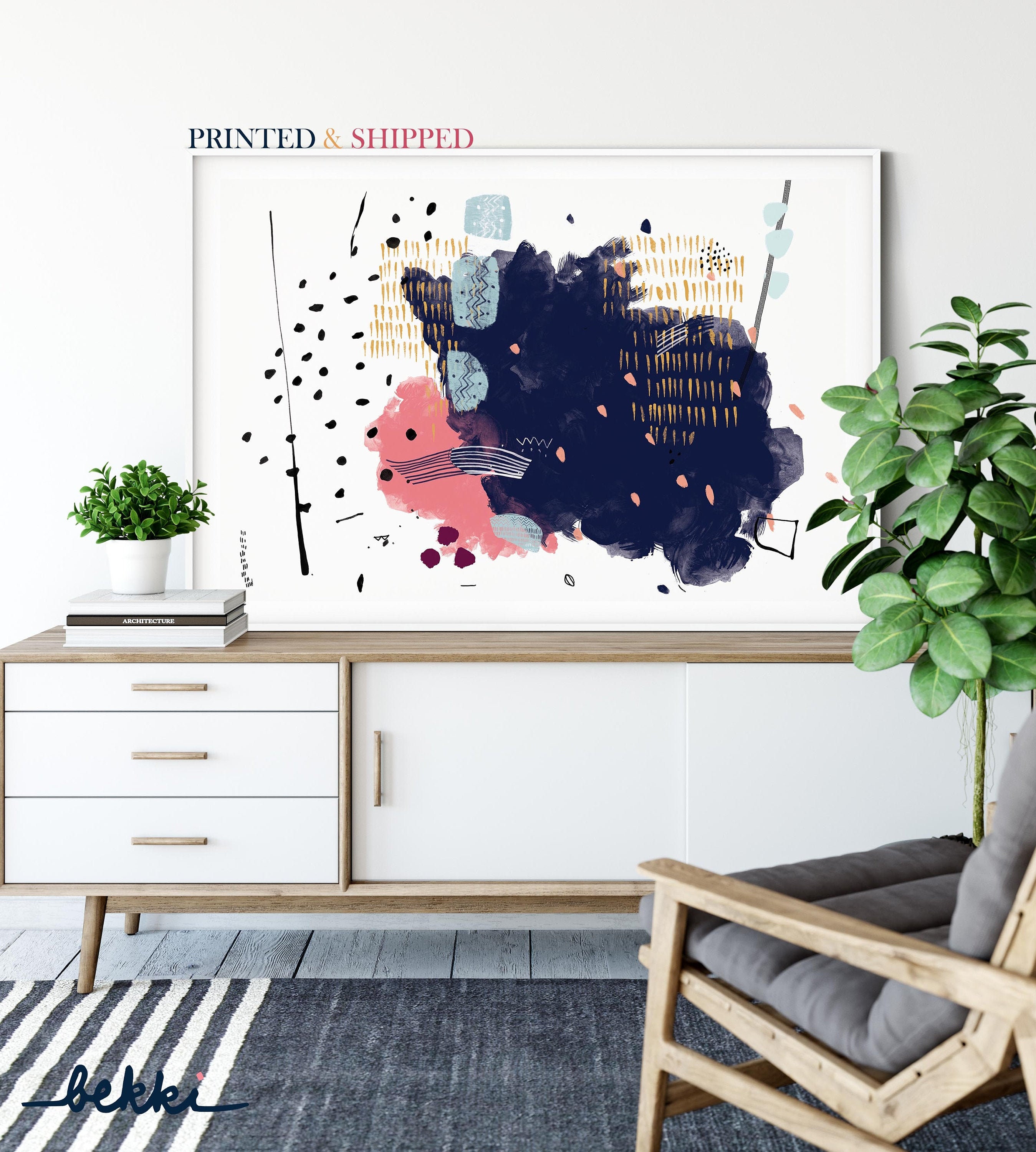 Navy Blue Abstract Wall Art Print, Modern Abstract Art Print ...