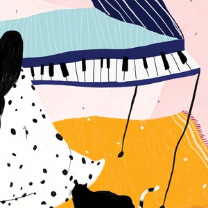 Download Girl at Piano With a Cat Art Print for Modern Wall Art Decor ...